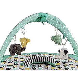 Bacati Elephants Unisex Activity Gym with Mat, Mint/Yellow/Grey