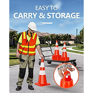 BATTIFE 28 inch Traffic Safety Cones 6 pcs with Reflective Collars, Durable PVC Orange Construction Cones for Home Road Parking Use