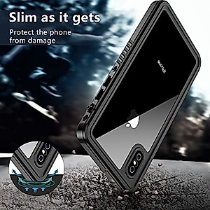 SPIDERCASE Designed for iPhone Xs Max Waterproof Case, Built-in Screen Protector Full-Body Clear Call Quality Heavy Duty Shockproof Cover Case for iPhone Xs Max 6.5’’ (Black/Clear)