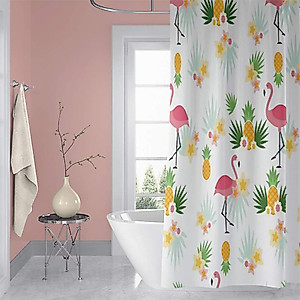 OERJU Flamingo Shower Curtain for Bathroom Flamingo Pineapple Floral Shower Curtains Waterproof Polyester Fabric Bathtub Bathroom Decor Set with Hooks Machine Washable 71x71inch