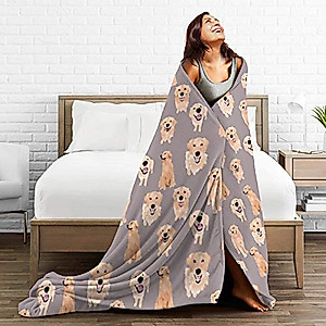 Flannel Plush Moving Throw Blanket, Golden Retriever Companion Dog Pet Animal Pattern Throw for Cold Weather Chair, Wrinkle-Resistant Air Conditioning Blanket Easy Care - 60x50 Inch