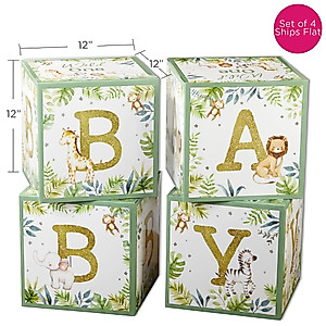 Kate Aspen Safari Baby Boxes with Letters for Baby Shower Decorations Photo Prop & Jungle Animal Nursery Décor (Set of 4 Spells BABY) (28609NA)