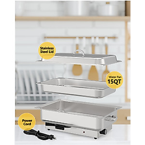 Electric Chafing Dish Buffet Set, 9QT Buffet Servers and Warmers Stainless Steel, Commercial Food Warmer with 1 Full-Size Pan & 2 Half-Size Pan, Temperature Control Display for Parties, Catering