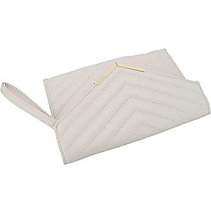 Quilted Women Envelope Clutch Bag Pouch Purse Medium Foldover Evening Handbag Ivory