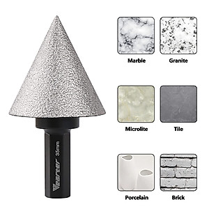 Vearter Diamond Chamfering Bit, 1-3/8" (35mm) Hexagonal Shank, for Dressing Existing Holes, Cleaning and Enlarging Marble, Ceramic Tiles, Granite Countertop Sinks.