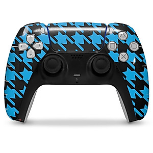 WraptorSkinz Skin Wrap compatible with Sony PS5 DualSense Controller Houndstooth Blue Neon on Black (CONTROLLER NOT INCLUDED)