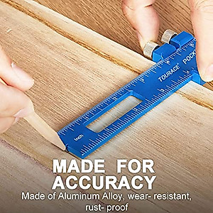 TOURACE Aluminum Woodworking Rulers with Slide Stop (3 Pcs) Precision Pocket Ruler Metal T Track Ruler, Square Ruler Inch and Metric Marking Measuring Scribing Ruler