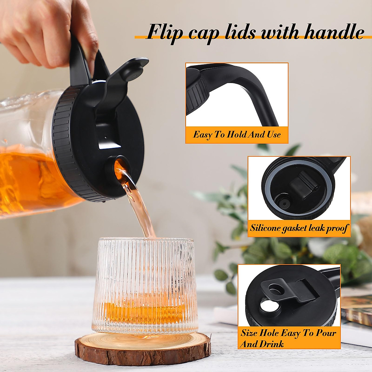 Dandat 5 Pcs Wide Mouth Mason Jar Pour Lids with Handle Reusable Plastic Cap Lid, Leak Proof Airtight Seal, Jar Not Included (Classic Color)