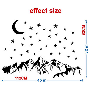 ANFRJJI Mystery Mountain Decal Hill Silhouette Art Vinyl Wall Sticker with Cute Moon and Stars Wall Art Murals for Living Room and Bedroom Effect Size : 45"x32"inch (Black-jwh316-Mountain)