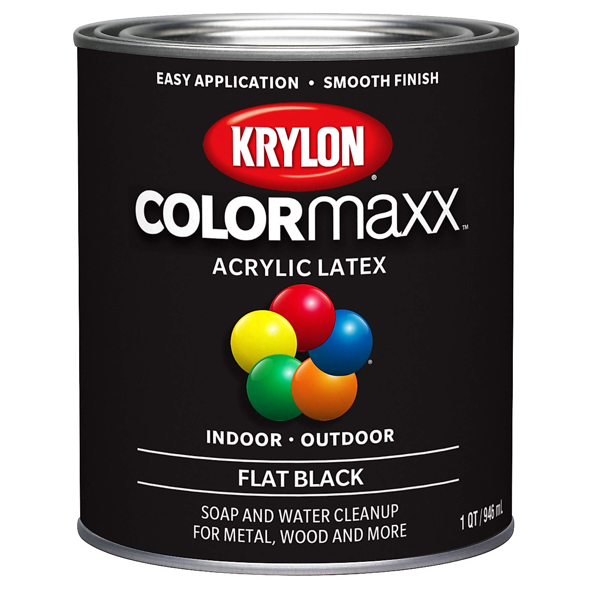 1 qt Krylon K05647007 Black COLORmaxx Paint & Primer, Flat