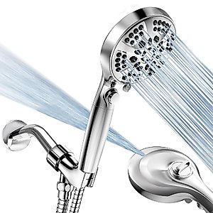 High Pressure 10-mode Handheld Shower Head Set with 60" Hose, ROOSSI Detachable Filter Shower Head with ON/OFF Pause Switch Built-in 2-Mode Tub & Tile Power Wash (Chrome）