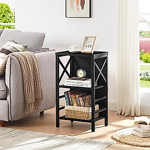 MNEETRUNG Small Bookcase,3 Tier Industrial Bookshelf with Metal Frame and Backboard,Low Black Book Shelf,Small Book case for Small Spaces,Living Room,Bedroom and Home Office