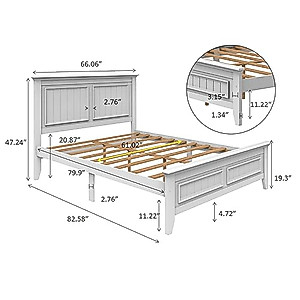 Modern Queen Size Platform Bed with Headboard ,Solid Wood Queen Bed Frame with Embellish Details,Bolivar Series Design,Country Queen Bed with Wooden Slat Support for Bedroom, White