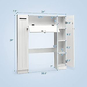 Giantex Over-The-Toilet Storage Cabinet - Freestanding Toilet Organizer with Doors, Adjustable Shelves & Toilet Paper Holders, Versatile Storage Rack Space Saver for Bathroom Laundry Room (White)