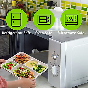 Hacaroa 50 Pack 5-Compartment Compostable Paper Plates, Natural Disposable Bagasse Plates School Lunch Trays, Rectangular Divided Plates for Party, Picnic, Eco-Friendly, Biodegradable, White