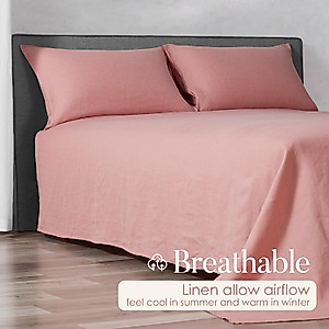 DAPU Pure Linen Sheets Set, 100% French Linen from Normandy, Breathable and Durable for Hot Sleepers, 4 Pcs Set - 1 Flat Sheet, 1 Fitted Sheet, 2 Pillowcases (Pink Clay, King)