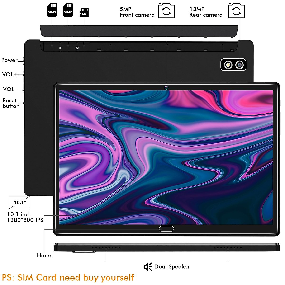 EITOMIN Tablet 2024 Newest Android13 Tablet 10 inch WiFi Tablet,2in1Tablet with Keyboard,4G Cellular 64ROM 1TB Expand Octa-CoreProcessor,FHD1080P,13MP Camera, Bluetooth5.0/GPS/Stylus/Mouse/Case Black