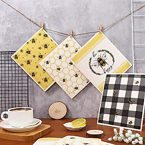 Whaline 4 Pack Bees Dishcloths Reusable Washable Bees Swedish Towels Cotton Absorbent Cleaning Cloth Seasonable Spring Summer Hand Towels Decoration for Kitchen Towel Home Clean Bathroom Office Gifts