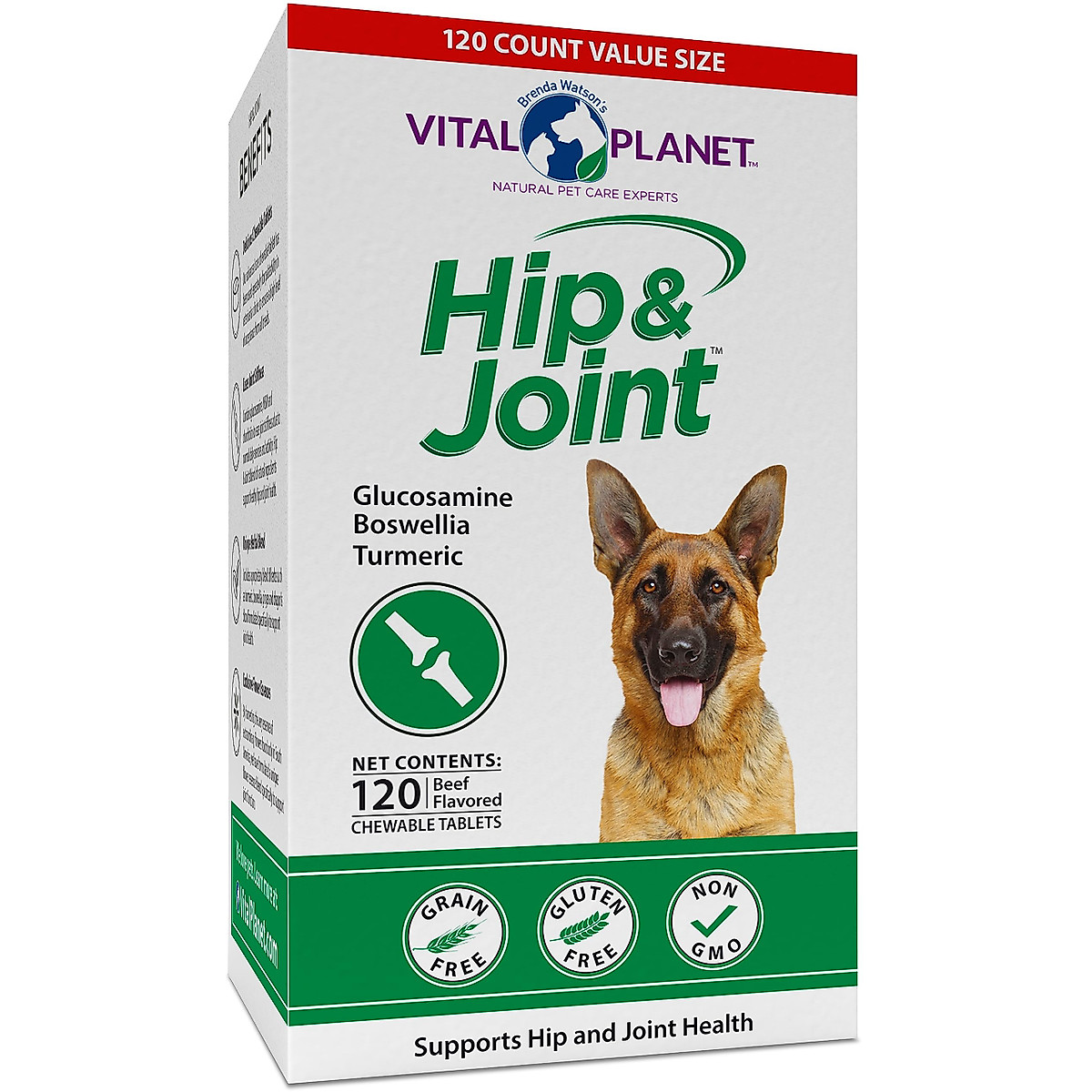 Vital Planet - Natural Hip and Joint Supplement for Dogs - Potent Herbal Blend with Green Lipped Mussel, MSM and Glucosamine (120 Chewable Tabs)