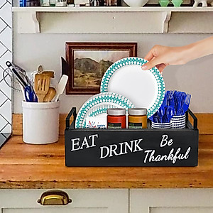 Kitchen Countertop Plate Organizer Box for Kitchen Decor, Paper Plate Holders, Disposable Dish Holder for Party,BBQ,Rustic Kitchen Utensil Caddy for Cups, Forks, Spoons, Plates, Napkins, Condiments