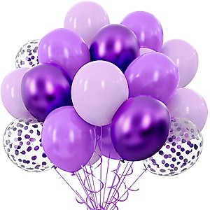 YMSZ Purple Balloons, 50pcs 12 inch Purple Confetti Balloons Kit, Metallic Purple Latex Balloons for Birthday, Bridal Shower,Wedding, Graduation Party Decorations