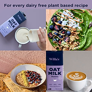Willa's Organic Barista Oat Milk, Gluten Free, Vegan, Foams & Froths For Coffee Creamer/Matcha, Whole Grain Oats, Maple Sugar, Vanilla Extract, Non GMO, 3g Sugar, 4g Protein, 32 oz, 1 Pack