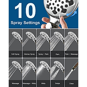 High Pressure 10 Spray Mode Filtered Shower Head with Handheld, Shower Head Filter for Hard Water - Reduces Dry Itchy Skin, Extra Long 79 inch Stainless Steel Hose & Adjustable Bracket