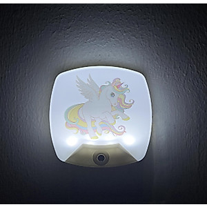 2 Pack - Cartoon Unicorn LED Plug-in Night Light for Kids - Wall Lamp Take Good Care Children Sleep Light Sensor Auto Controlled Nightlights for Baby Nursing C