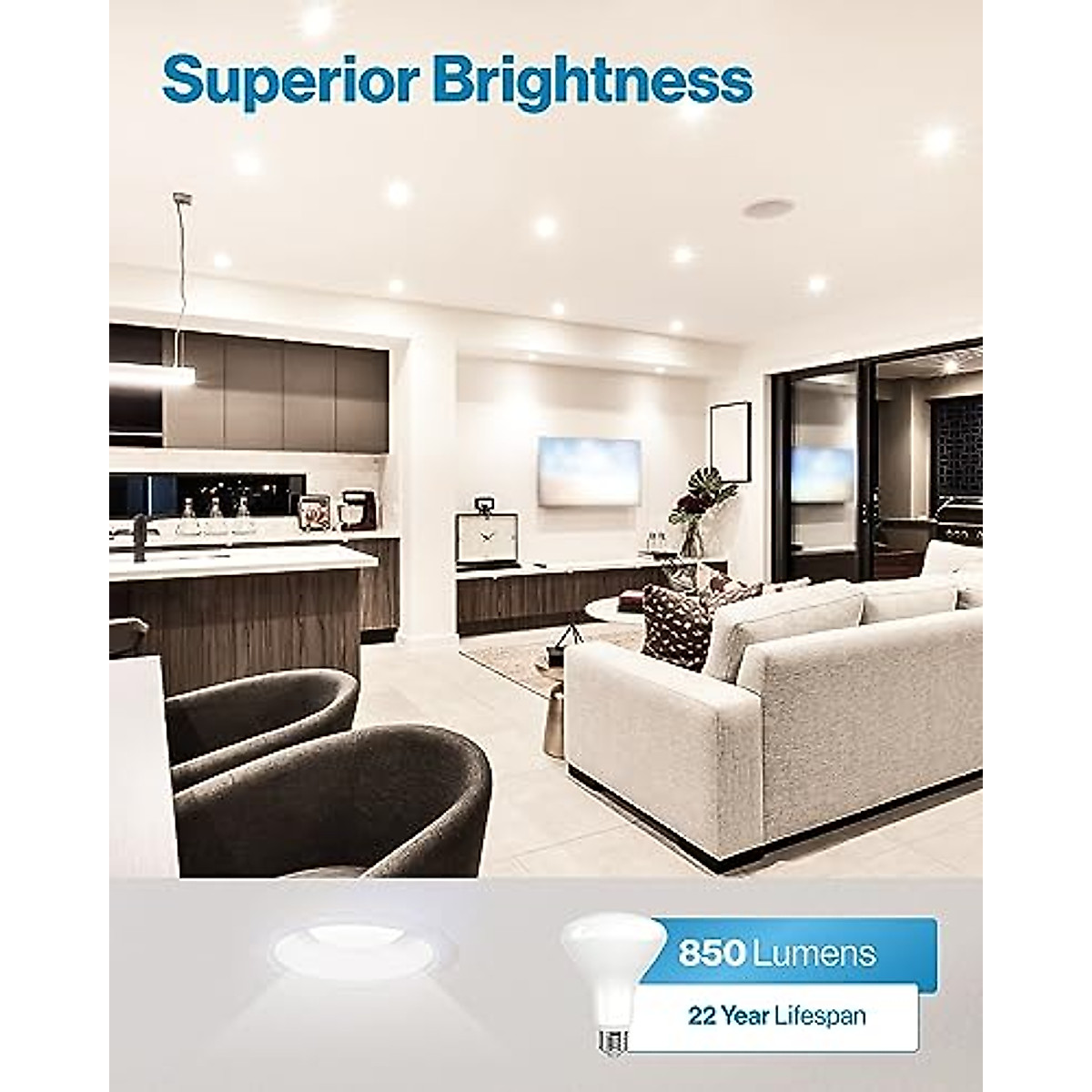 Sunco 6 Pack BR30 Light Bulb LED Indoor Flood Lights, 5000K Daylight White, 850 LM, E26 Base, 25,000 Lifetime Hours, Interior Dimmable Recessed Can, Energy Star, 11W Equivalent 65W