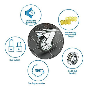 8" Heavy Duty Plate Casters 2200lbs Load Capacity Lockable Bearing Caster Wheels with Brakes Industrial Swivel Top Plate Casters Wheels Set of 4 for Cart, Trolleys, Furniture and Workbench
