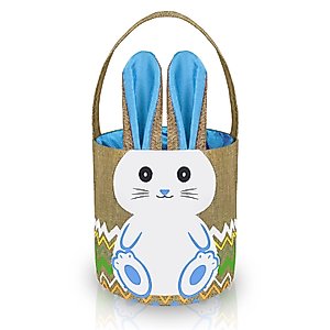Yoochee 2 Pack Easter Baskets, Easter Basket Gifts for Kids, Personalized Bunny Easters with Cute Rabbit Ears, Egg Hunt Easter Buckets Bags for Boys and Girls, Empty Imitation Linen Basket Party Gift