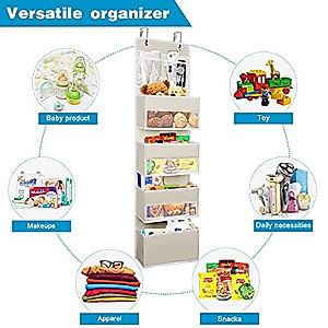 coastal rose Over The Door Organizer, 4 Large Pockets Hanging Nursery Baby Organizer Storage, Door Closet Organizers Shelves with 2 PVC Pockets for Bathroom, Pantry, Kids Clothes, Diaper(1 Pack)