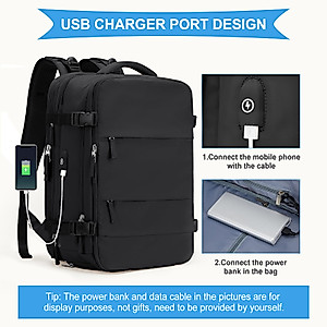 Large Travel Backpack for Women Men, Carry On Backpack,Hiking Backpack Waterproof Outdoor Sports Rucksack Casual Daypack Fit 15.6 Inch Laptop with USB Charging Port Shoes Compartment(Black Expansion)