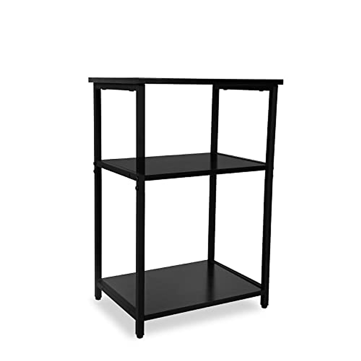ECOMEX Small Bookshelf, Standing Metal Frame Book Shelves, 3 Tier Industrial Bookshelf Wood Bookcase Shelves Storage for Living Room Bedroom and Office, 3 Tiers Open Shelf/Display Rack, Black