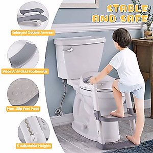TEMFAU Potty Training Seat with Anti-Slip Step Ladder, Foldable Toilet Seat with Splash Guard & Soft Cushion for Toddler Kids, Height Adjustable Potty Training Toilet for Boys Girls, Grey