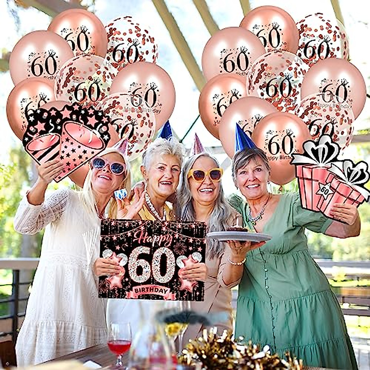 Rose Gold 60th Birthday Decorations for Women 6Pcs 60th Birthday Yard Signs Made in 1963 Lawn Sign & 18Pcs Rose Gold 60th Birthday Balloons for 60 Years Old Party Anniversary Outdoor Decor Supplies