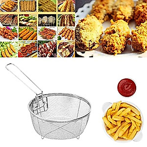 Stainless Steel Deep Fry Basket Fried Basket, Round Fryer Basket, Deep Wire Strainer for Frying, Oil Drainer Strainer Tool with Handle, Ideal for Chips, Fries, Shrimps