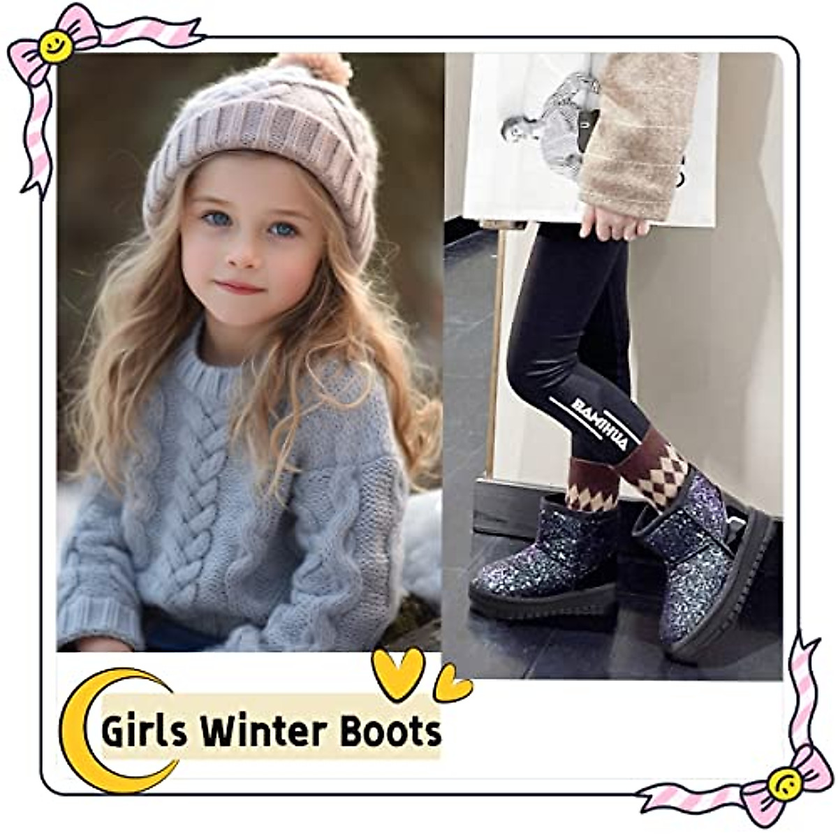 Sugmzox Girls Snow Boots Sequin Warm Winter Boots Comfort Durability Ankle Boots(Toddler/Little Kids) black size 11