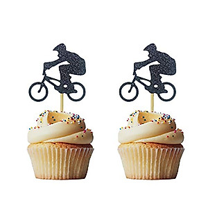 Morndew 24 PCS BMX Bike Rider Cupcake Toppers for Bicycle Stag Theme Party Birthday Party Wedding Party Decorations