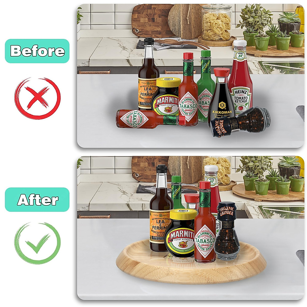 MinBoo 9" Bamboo Lazy Susan Organizer Kitchen Turntable for Cabinet Pantry Table Organization