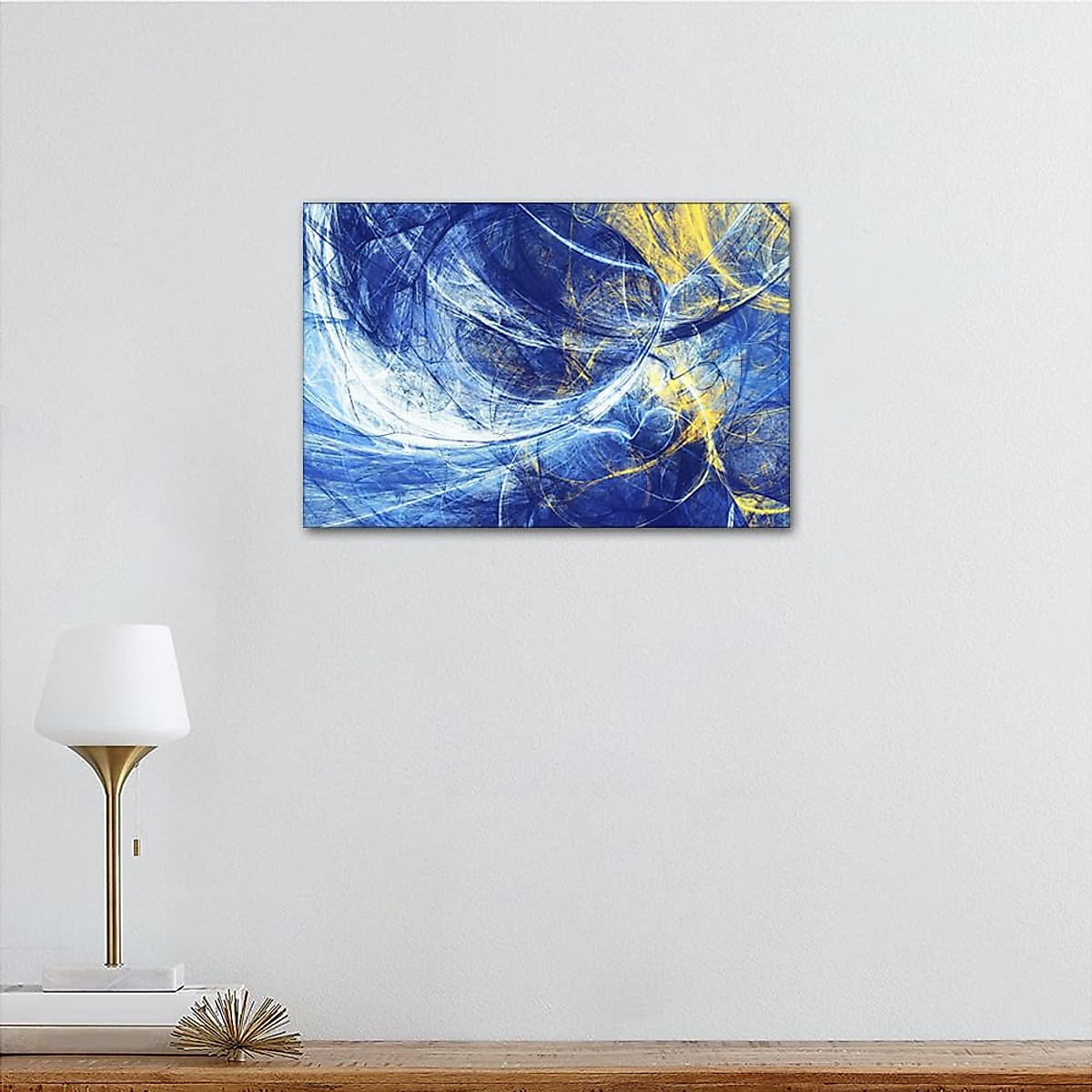 Black Art Wall Decor Blue and Yellow Paintings Canvas Wall Art Abstract Art Bathroom Decor Artwork for Wall Posters and Prints Wood Framed Wall Art Contemporary Home Decor Ready to Hang(24" Wx16 H)