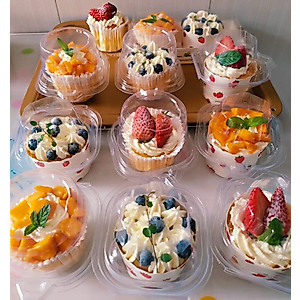 LOKQING 50 Pcs Cupcake Boxes Plastic Individual Cupcake Containers Single Cupcake Carrier with Connected Airtight Dome Lid for Party