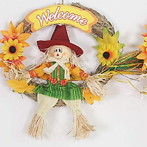 Scarecrow Wreath Hanging Scarecrow Ornament Scarecrow Garland Halloween Thanksgiving Decor Autumn Fall Harvest Decoration for Party Home Bar Garden(Small/Female)