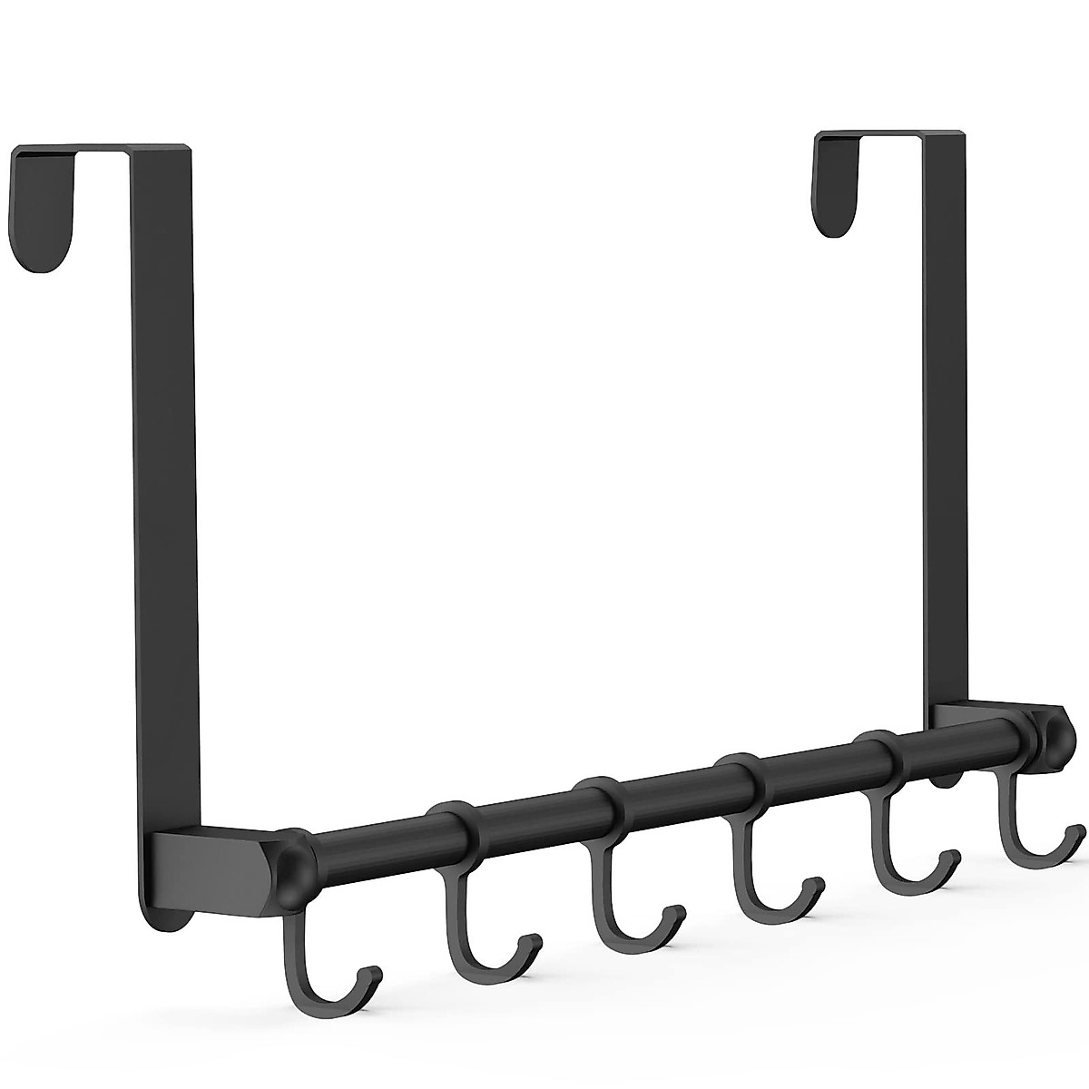 Bntuk Over The Door Hooks, Over Door Towel Racks with 6 Adjustable Hooks, Sturdy Door Hanger Hooks for Hanging Heavy Coats/Towel/Bag, Bathroom Kitchen Organizer, Black