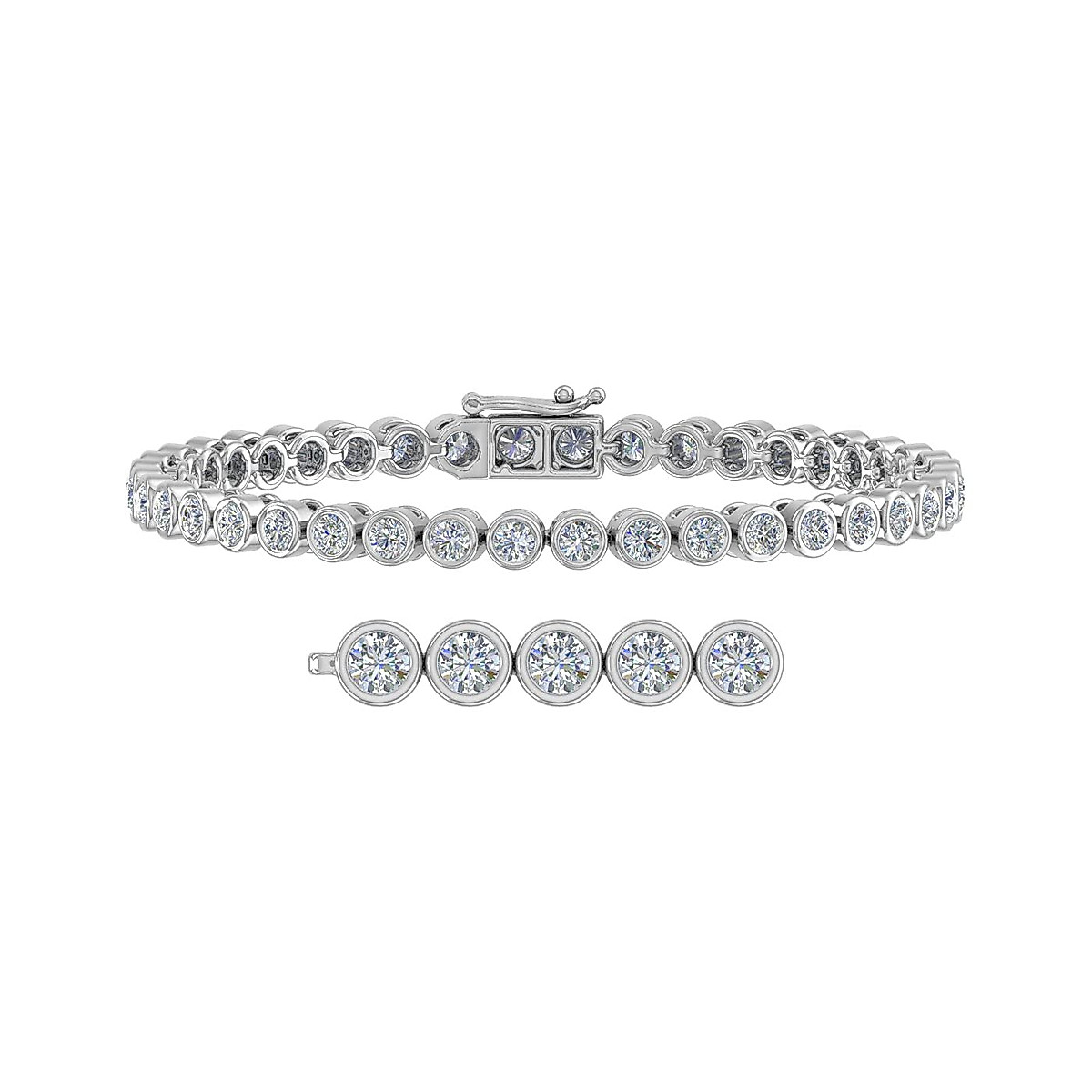 5 Carat Bezel Set Diamond Tennis Bracelet in 14K White Gold (7.5 Inch)
