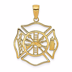 IceCarats 14K Yellow Gold Fireman Necklace Firefighter Pendant Rescue Charm 29mm x 21mm Only