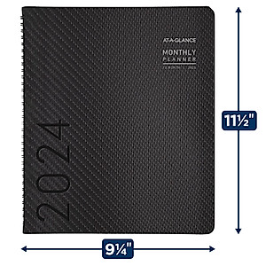 AT-A-GLANCE 2024 Monthly Planner, 9” x 11”, Large, Monthly Tabs, Pocket, Contemporary, Charcoal (70260X4524)