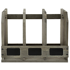 MyGift Vintage Gray Solid Wood Office Desktop Document Organizer, Desk File Folder and Binder Rack with 3-Compartments and Chalkboard Labels