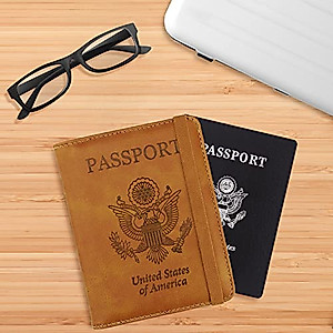 WALNEW RFID Passport Holder Cover Wallet for Women Men, PU Leather Card Holder Passport Case Travel Essentials for Family Vacation, Brown