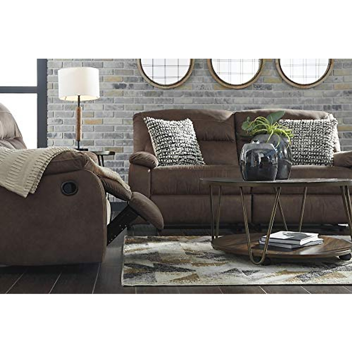 Signature Design by Ashley Bolzano Faux Leather Double Seat Manual Reclining Sofa, Brown
